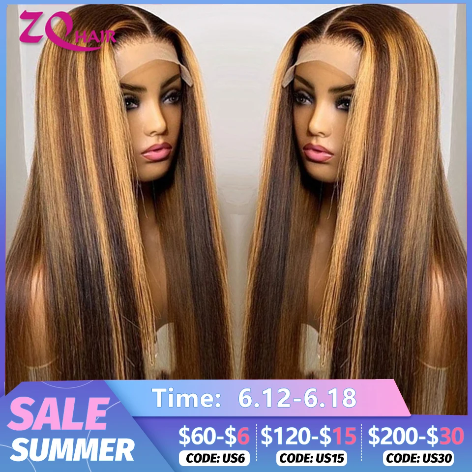 Highlight Wig Human Hair Straight Brown | Highlight Lace Frontal Wigs ...
