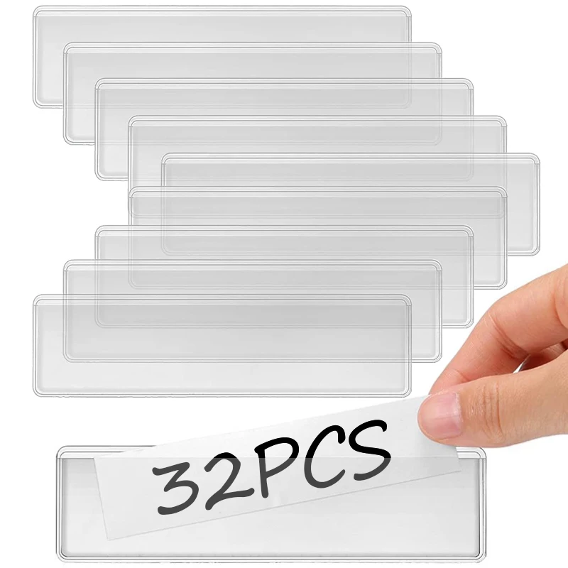 4/32Pcs Label Holders Adhesive Shelf Tag Index Card Pockets Plastic ...
