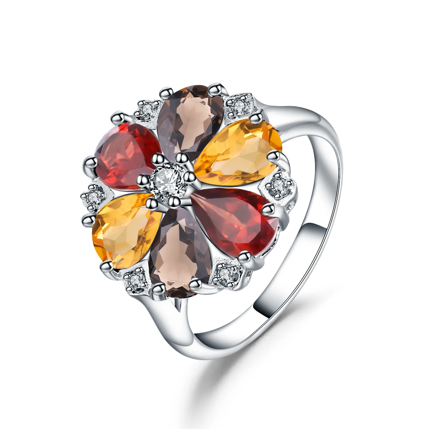 GEM-S-BALLET-925-Sterling-Silver-Cluster-Ring-Natural-Citrine-Garnet ...