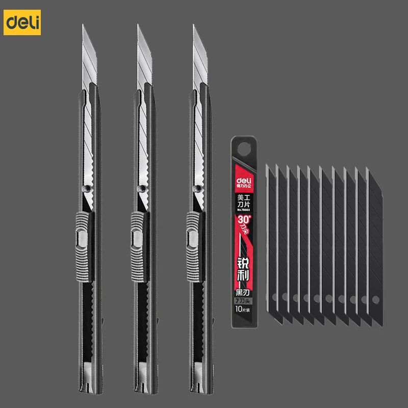 Deli Retractable Box Cutter 9mm 30 Degree Blade Utility Knife Carbon ...