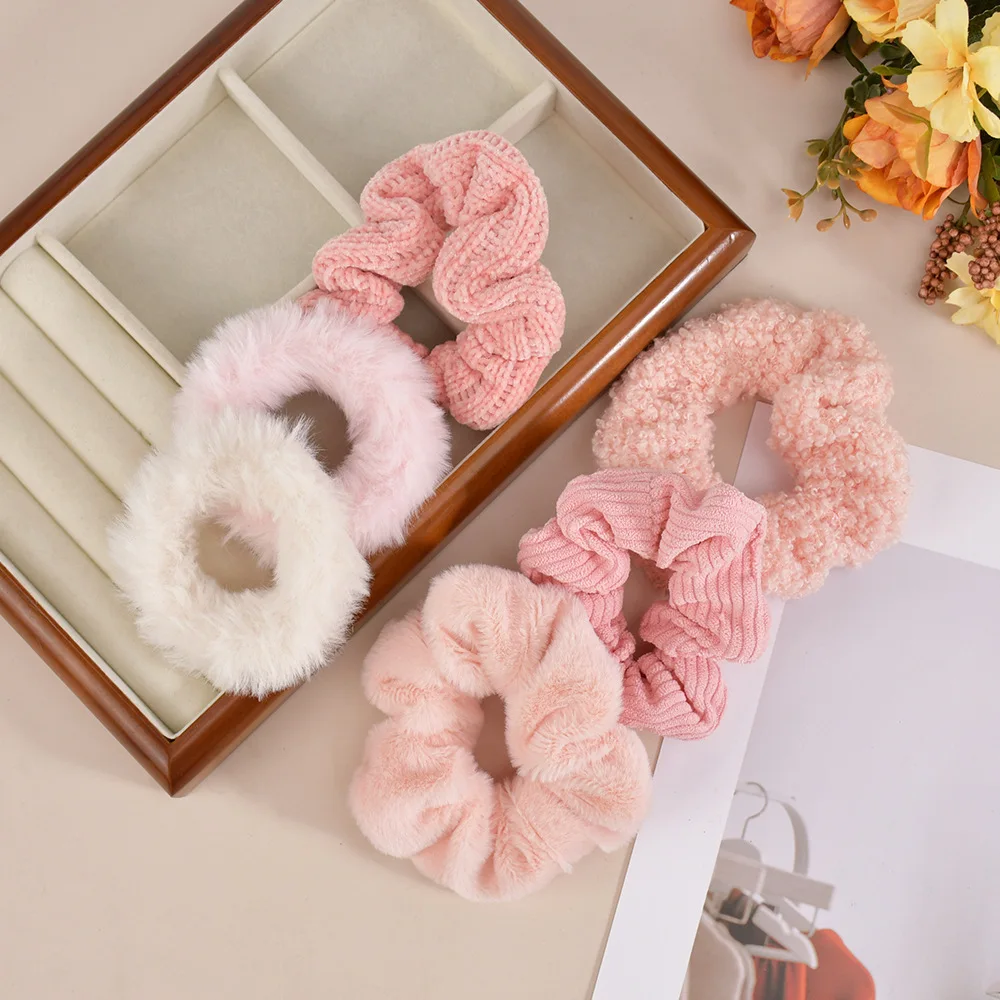6-Pcs-Winter-Style-Pink-White-Fluffy-Hair-Ties-Soft-Satin-Scrunchies ...