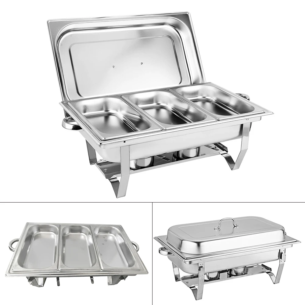 3 Grid Chafing Dish Food Warmer Stainless Steel Holding Container ...