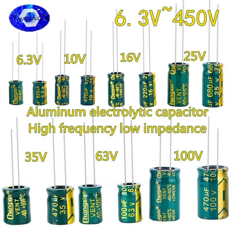 ++ Capacitor Eletrolítico de alta Freqüência 6.3V 10V 16V 25V 35V 22 50V 400V 450V 100UF 220UF ...