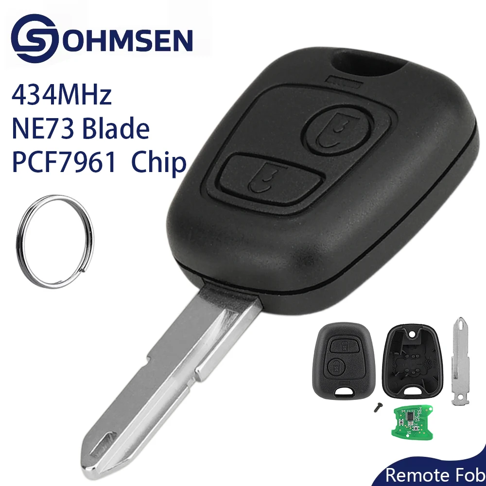 OHMSEN Remote Head Car Key Fob 2 Button 433MHz for Peugeot 206 1998 ...