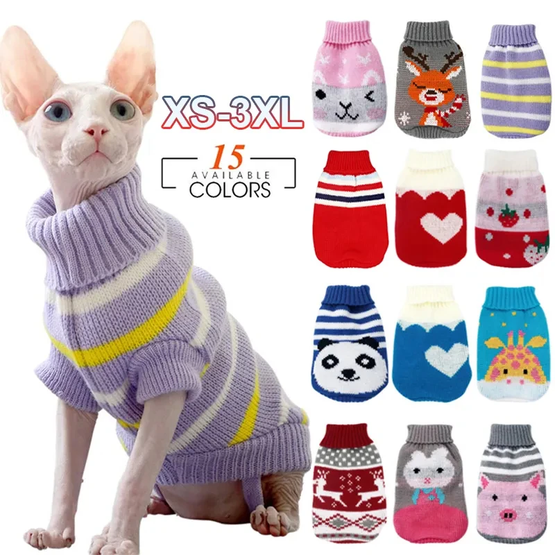 Warm Cat Clothes Winter Christmas Cats Sweater Cartoon Print Pet ...