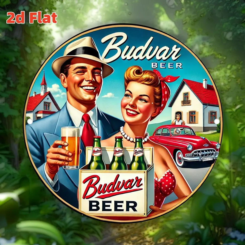 [2D Flat] Vintage Budvar Beer Ad Metal Sign - 20.32x20.32 cm Retro Wall ...