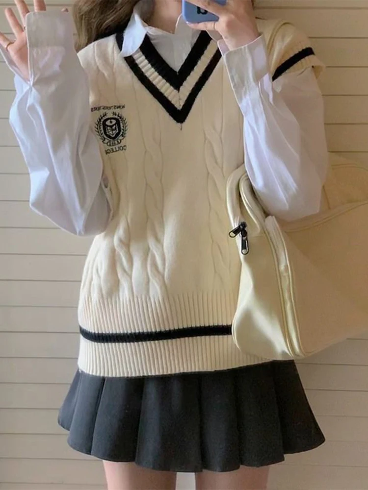 Preppy-Style-Knitted-Sweater-Vest-Women-V-neck-Sleeveless-Pullovers ...