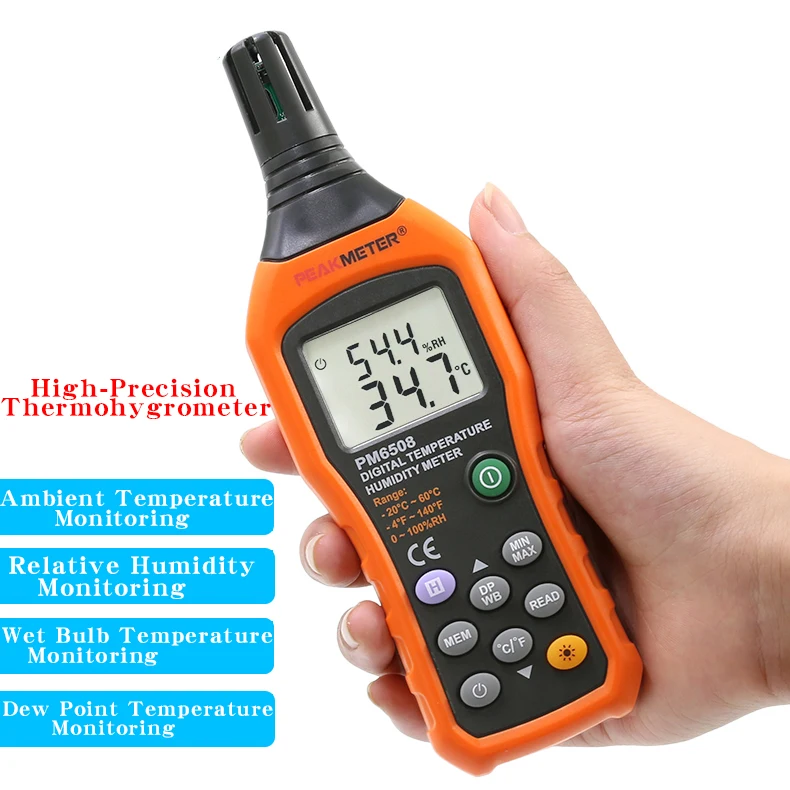 PEAKMETER PM6508 Digital Thermometer Hygrometer High Precision ...