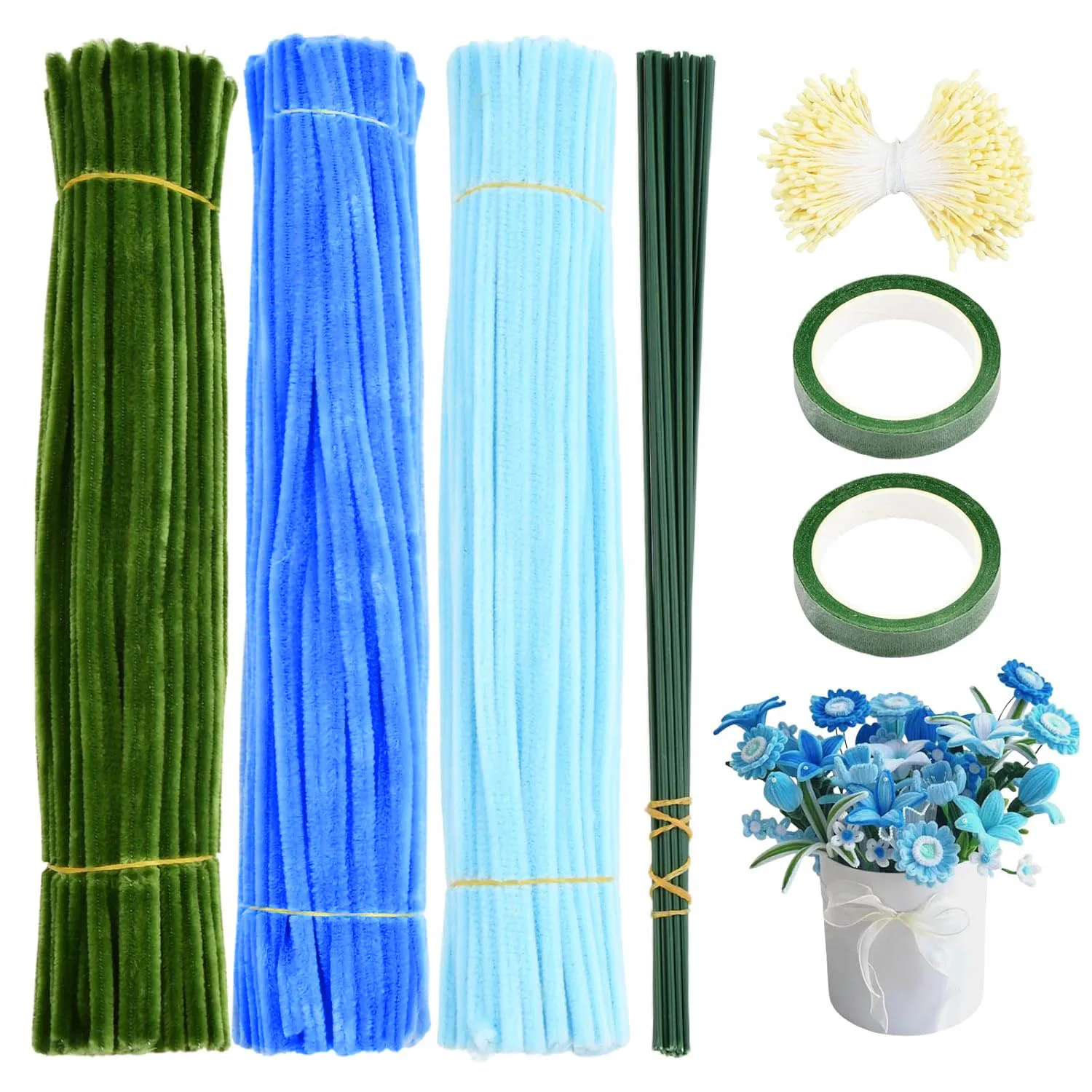 300pcs pipe cleaner set, blue tulip bouquet pipe cleaner, 20 pcs of ...