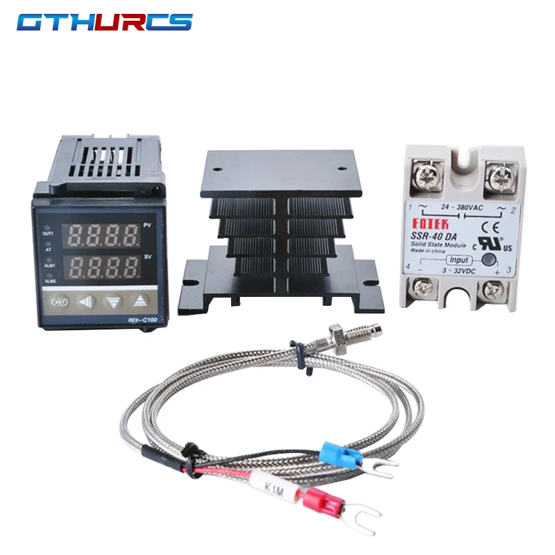 1SETS REX C100 thermostat + 40DA SSR Relay+ K Thermocouple 1m Probe RKC ...