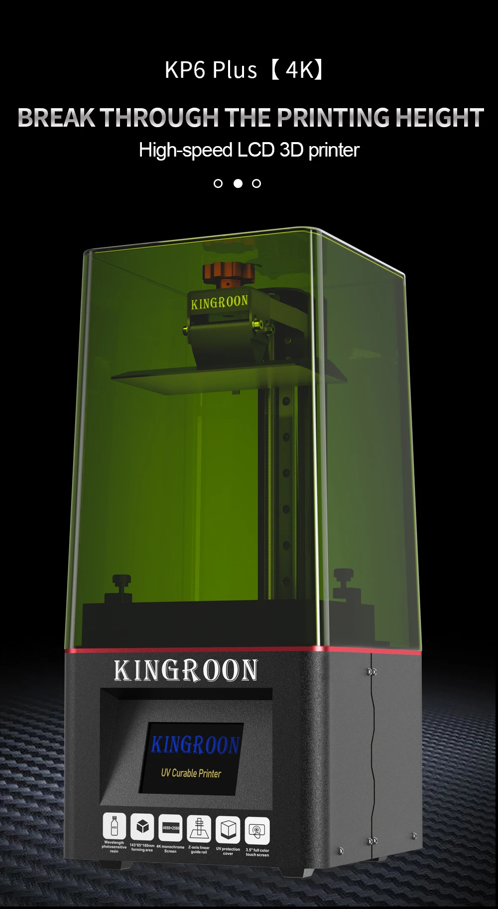 KINGROON KP6 PRO 3D 프린터, 6.6 인치, 4K 흑백 LCD UV 수지 프린터, 고속 3D 인쇄, KP6 ...