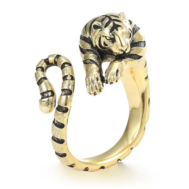 Unique Creative Ring For Male Trend Retro Golden Tiger Rings Zodiac ...