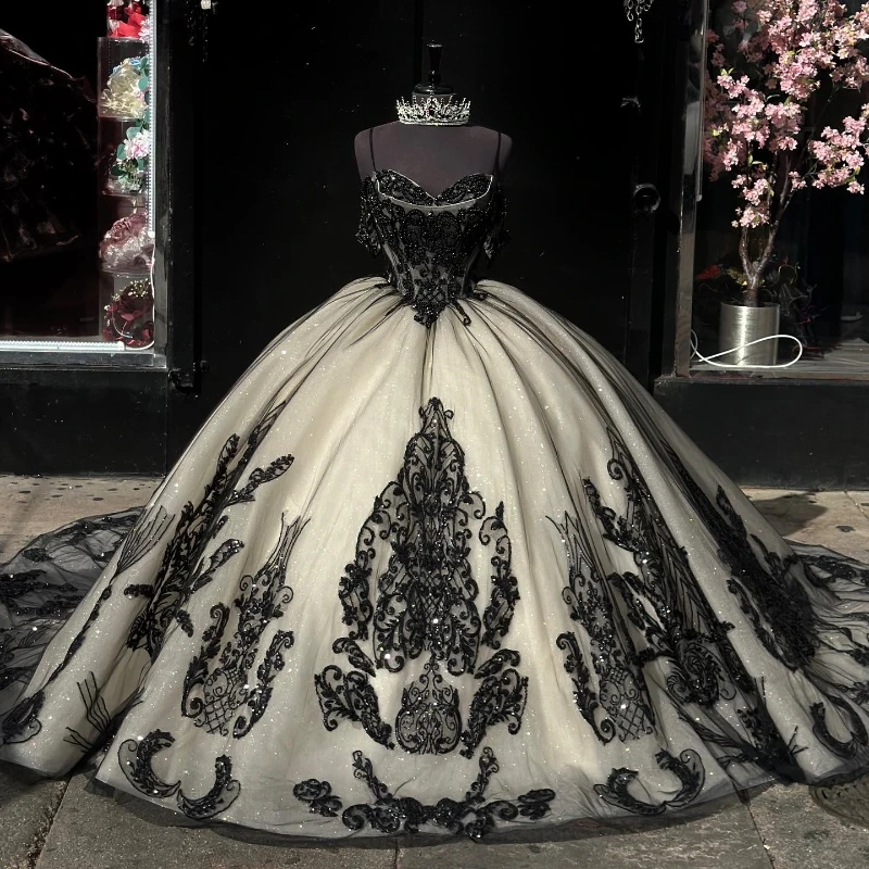 Mexican-Girls-Quinceanera-Dresses-Black-Black-Applique-Lace-lace-up ...