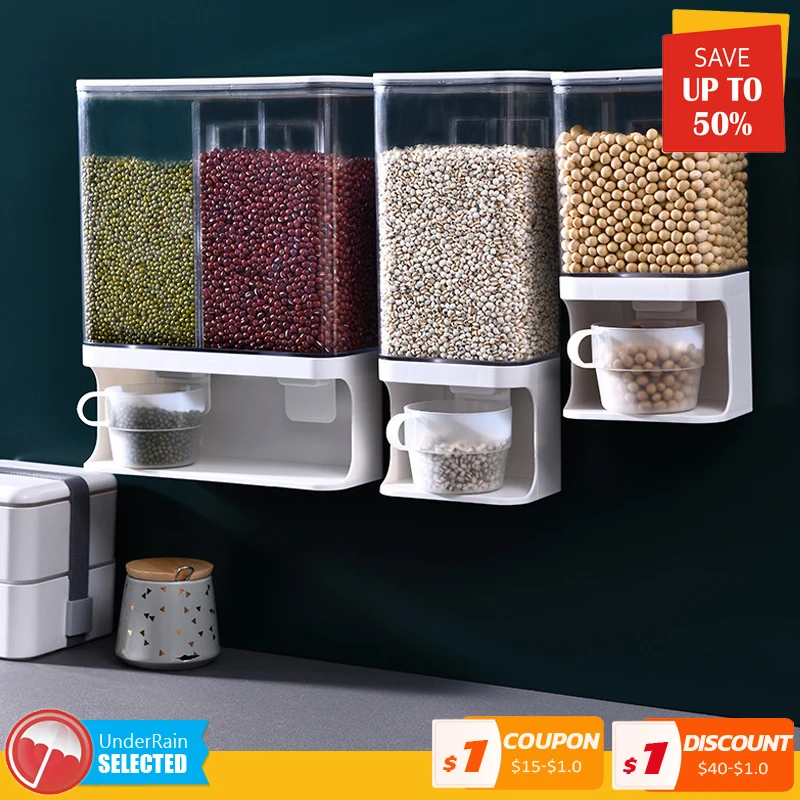 Kitchen-Punch-free-Wall-mounted-Rice-Box-Moisture-Proof-Coffee-Beans ...