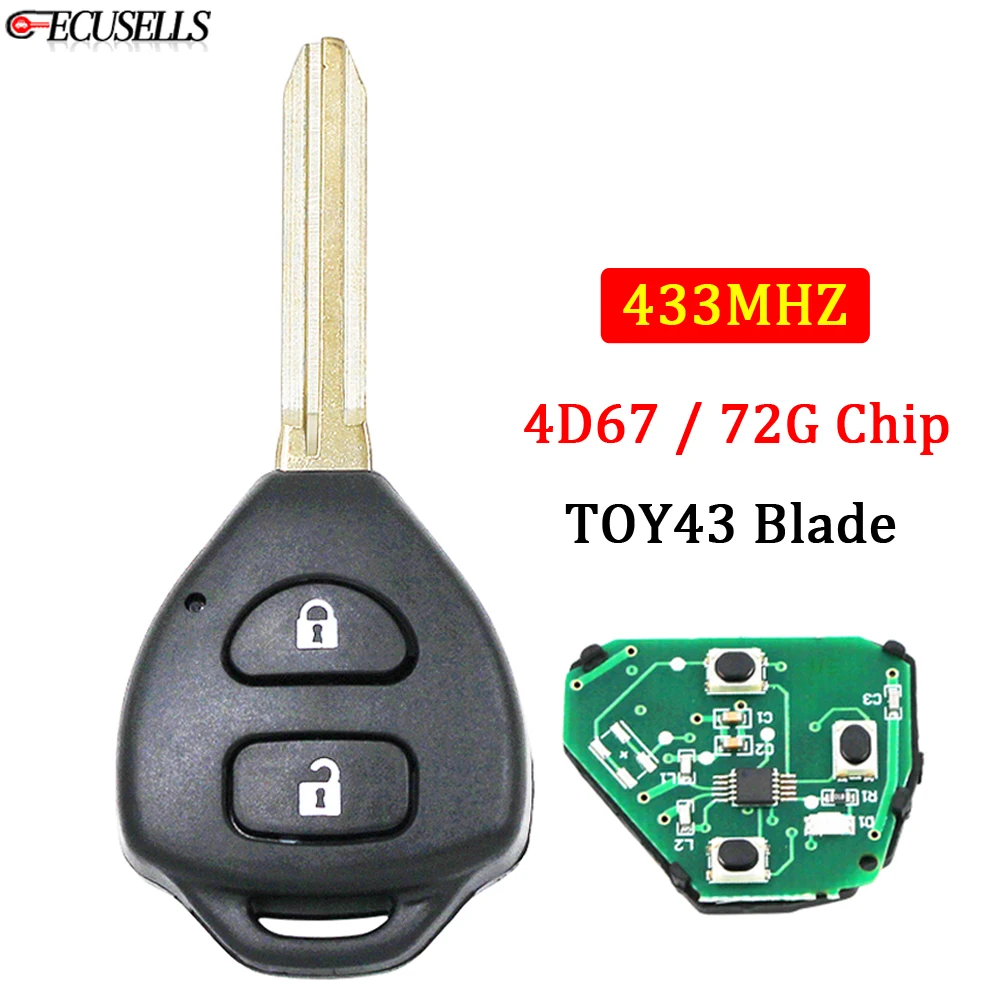 2b Car Remote Key Fob 433mhz 4d67 / 72g Chip Toy43 Blade For Toyota ...