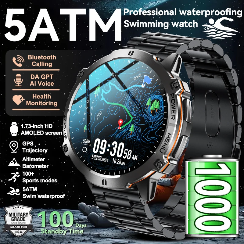 2025 Nowy X3 Wojskowy Męski Smartwatch Wodoodporny 5ATM do Pływania ...