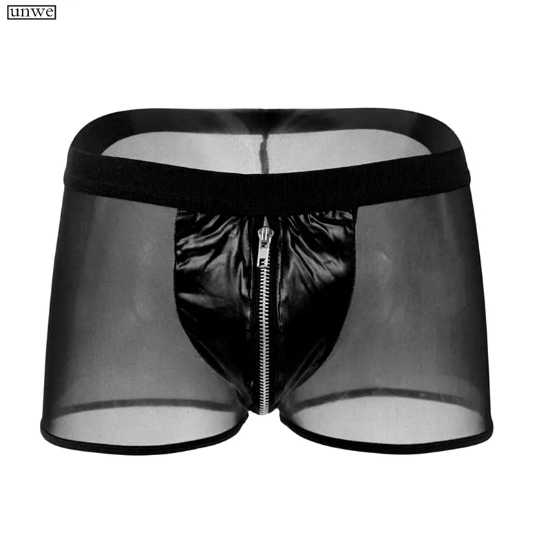 PU-Leather-Sheer-Mesh-Nylon-Boxers-for-Men-Soft-Comfortable-Ice-Silk ...