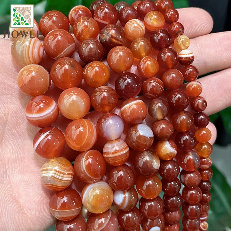 Red-Banded-Lace-Agates-Round-Beads-Diy-Charms-Bracelet-Necklace-Natural ...
