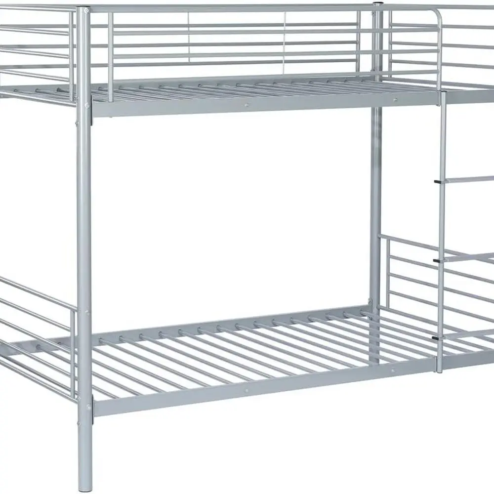 Gray Heavy-Duty Twin Over Twin Metal Bunk Bed with High Guardrails and ...
