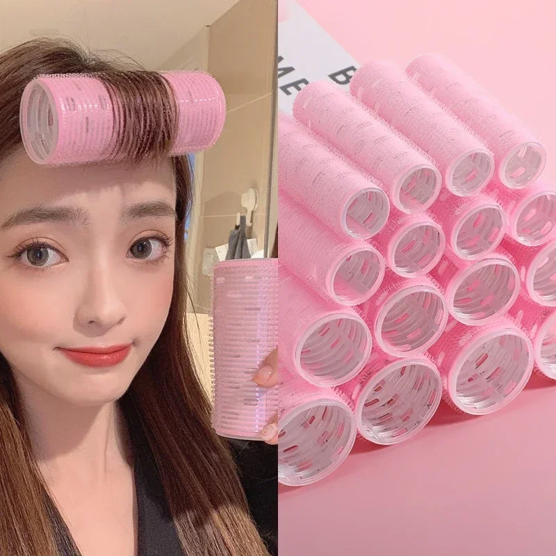 Large Self-Adhesive Hair Rollers Pink Magic Styling Roller Roll Curler ...