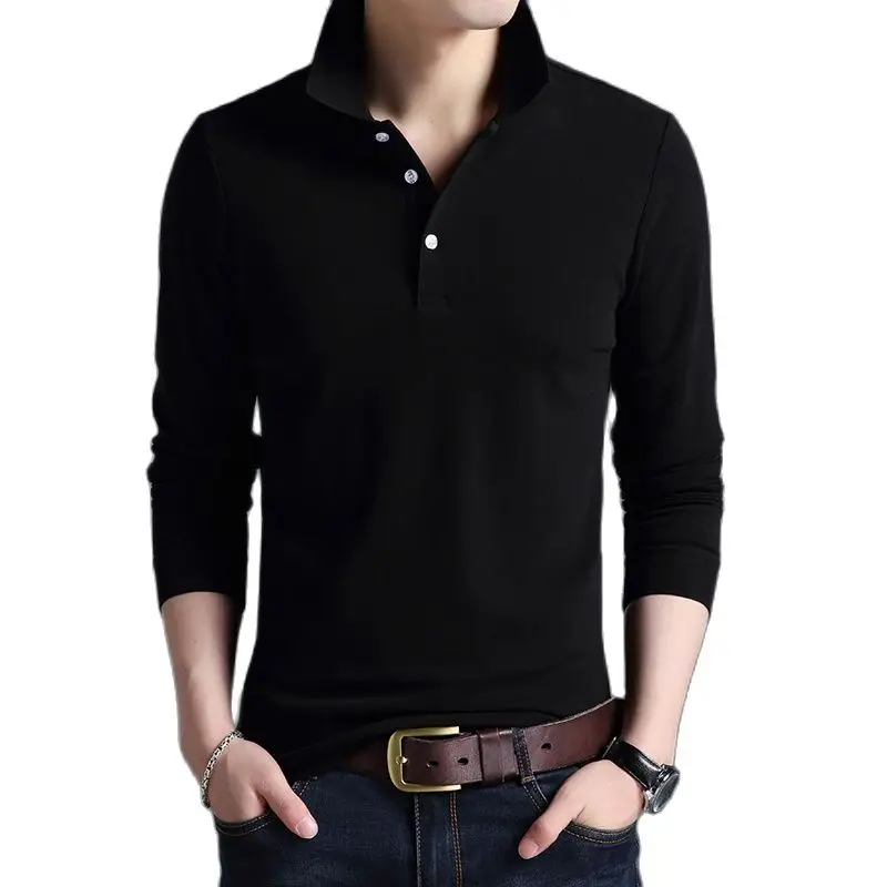 Top Grade New Fashion Men Polo Shirt Solid Color Slim Fit Polo Men Long ...