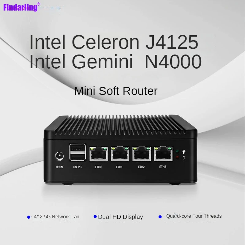 AN2 Quad Core Intel N4000/J4125 4*I255 2.5G LAN Mini PC Fanless Soft Router HD MI VGA SSD ...