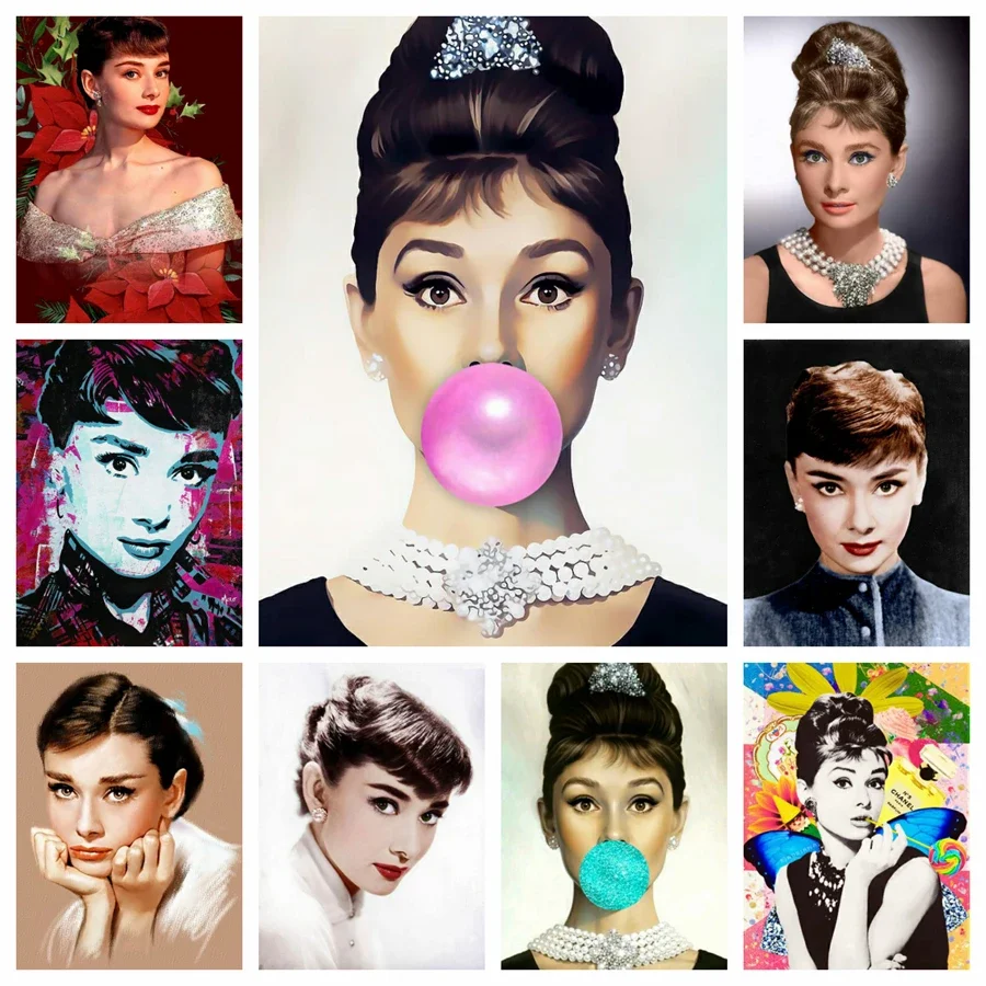 Embroidery Audrey Hepburn 5D Drill Diamond Art Painting Woman Picture ...