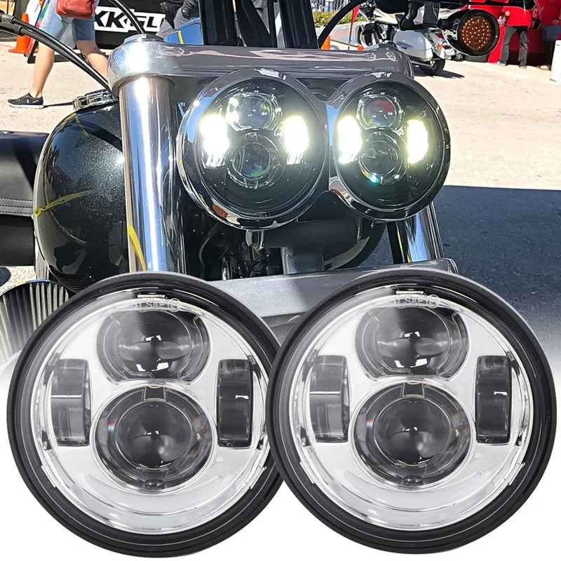 2pcs 4.65" Inch Twin Dual Motorcycle Headlights Black/chrome Headlamp ...