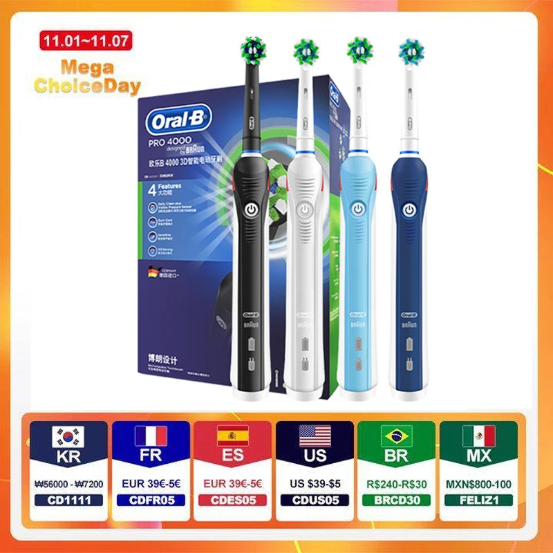 Oral-B-Electric-Toothbrush-Pro-4000-Sonic-Clean-Rechargeable-Tooth ...