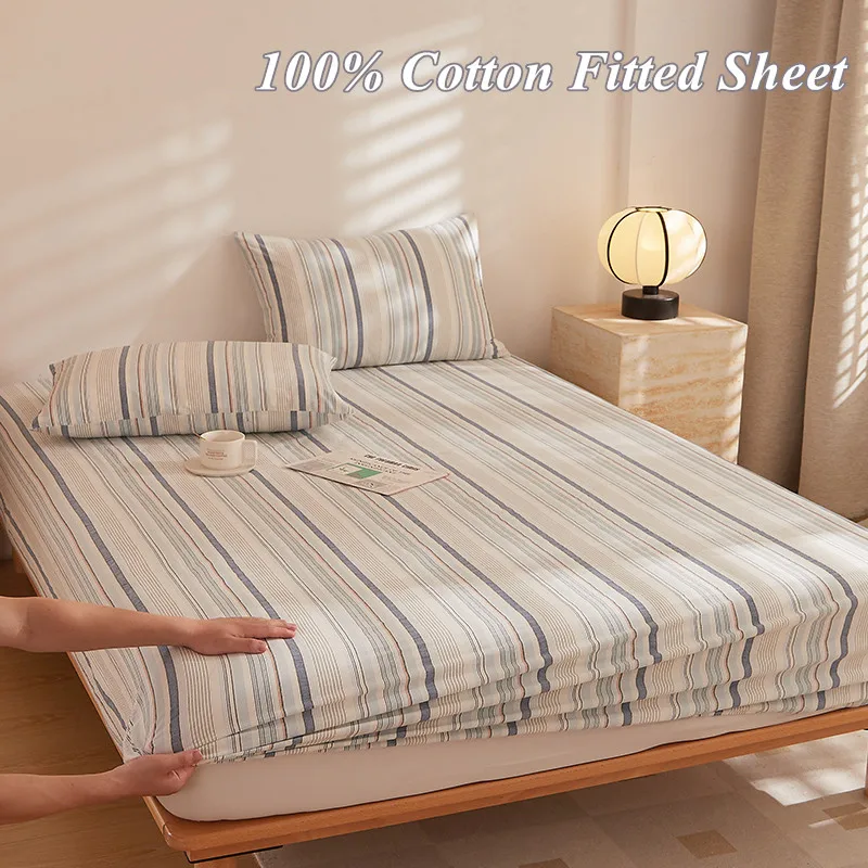 100-Cotton-Fitted-Sheet-Yarn-dyed-Bedsheet-Skin-friendly-Bed-Cover ...