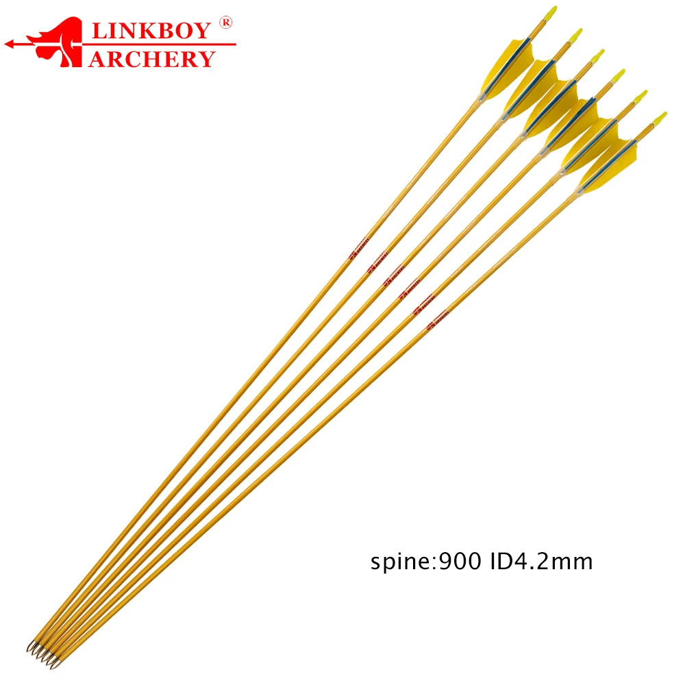 12pcs Linkboy Archery Bamboo Skin Carbon Arrows ID4.2mm Spine 600 700 ...