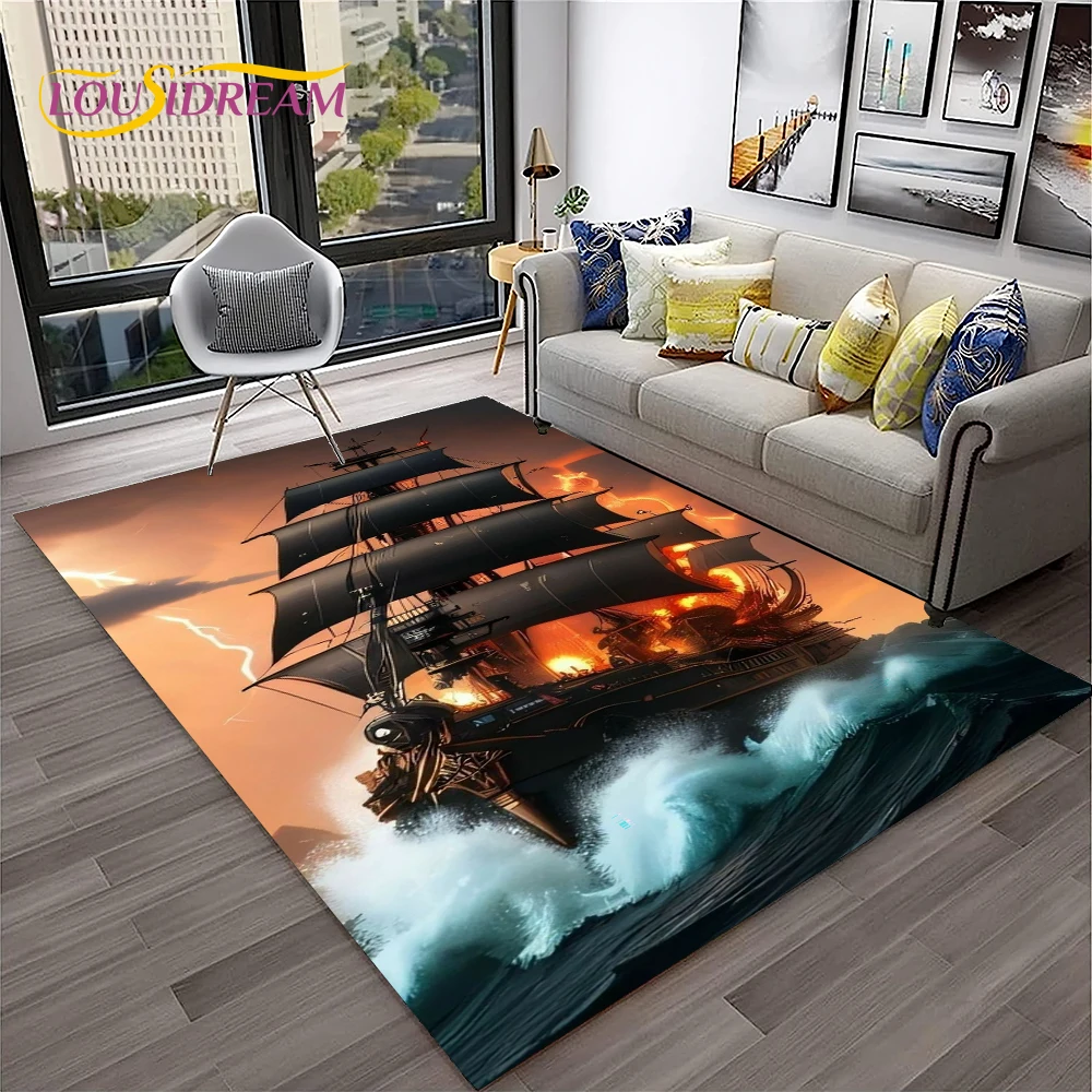 3D-Pirate-Ship-Boat-Sailboat-Barque-Carpet-Rug-for-Home-Living-Room ...