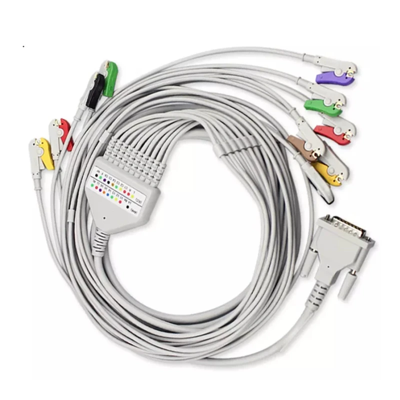 ECG Cable One Piece 10 Lead Wires DB15 Pin Grabber Clip IEC Standard ...