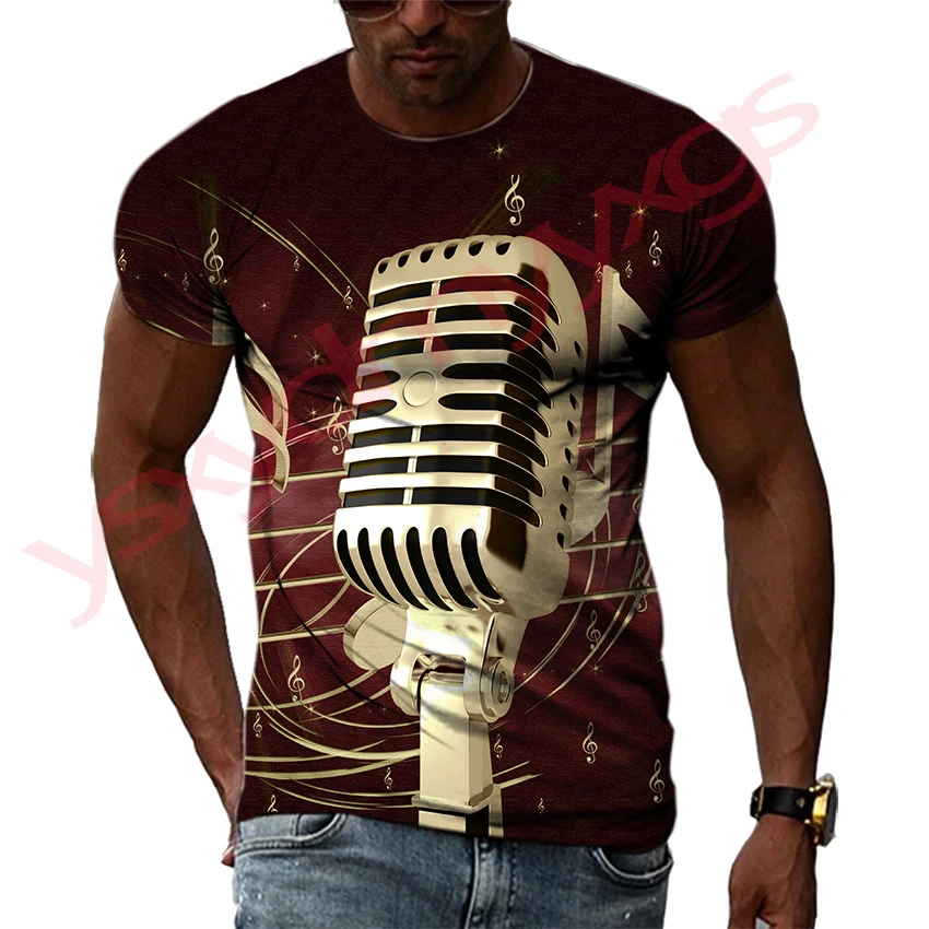 New-Summer-Leisure-Fashion-DJ-Clothing-Music-Microphone-Pattern-Men-T ...