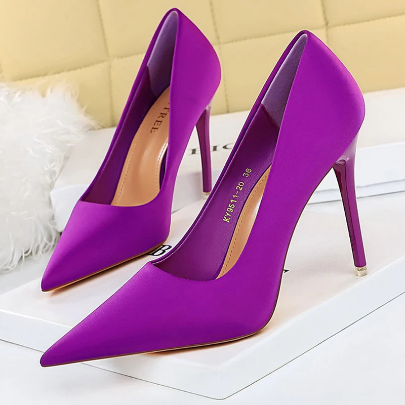 BIGTREE Shoes Satin Women Pumps 2023 New Purple High Heels Fashion ...