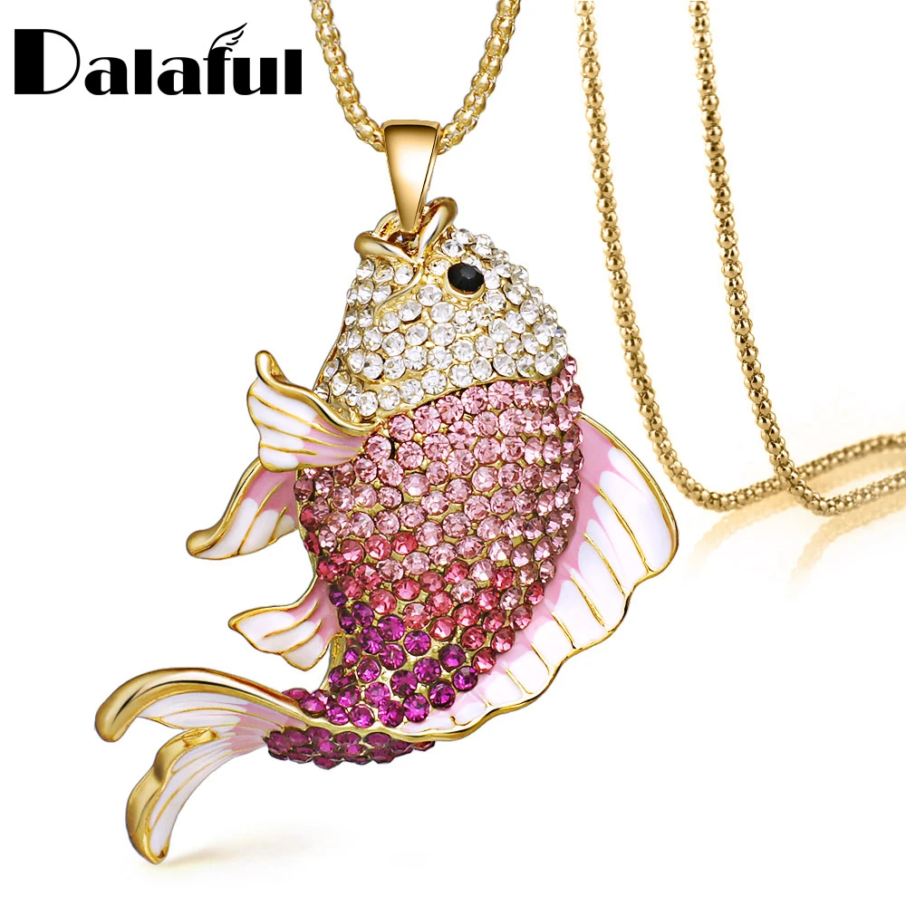 2018 New Brand Fish Crystal Goldfish Enamel Rhinestone Long Necklaces ...