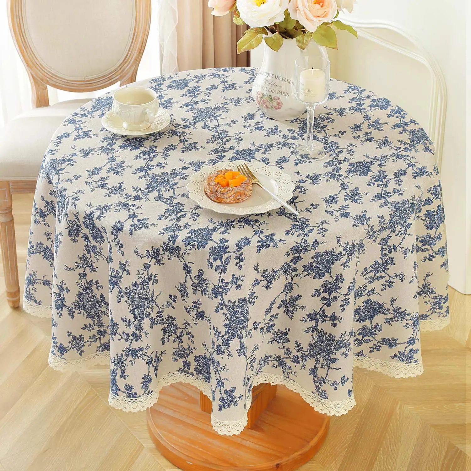 Pastoral Round Tablecloth, Vintage Cotton Linen Washable Table Cloth ...