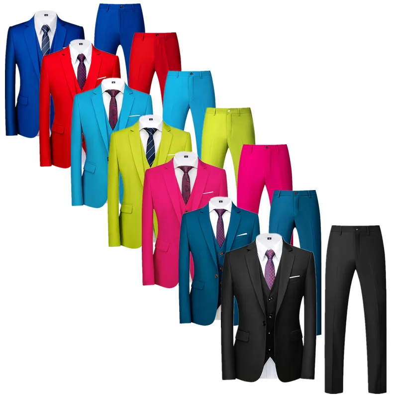 New-Men-Solid-Color-Formal-Business-Suit-3-Piece-Black-Fashion-Simple ...