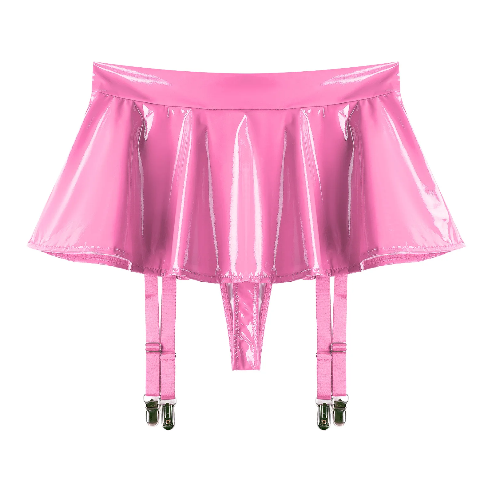 Frauen Glänzend Patent Leder Rüschen Mini Rock Gebaut in Thongs ...