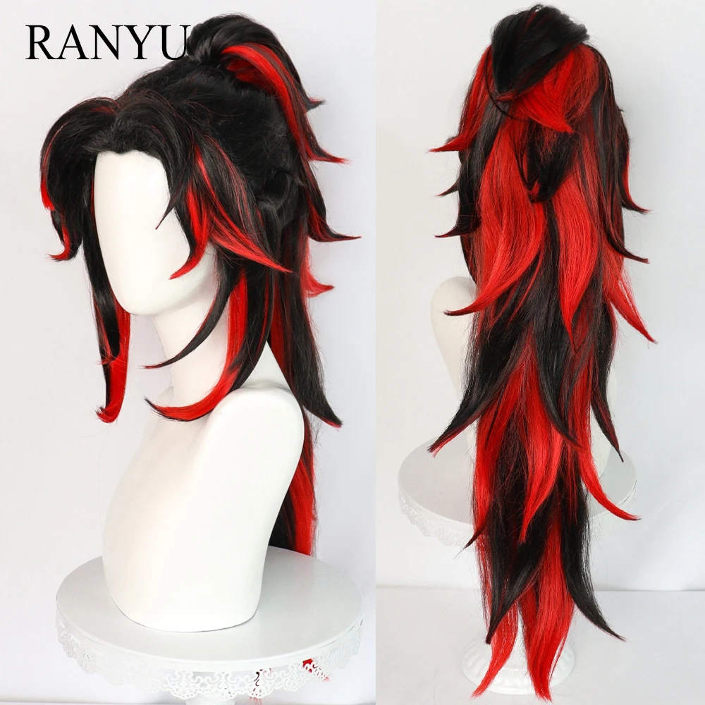 RANYU-Synthetic-Women-and-Men-Tsugikuni-Yoriichi-Wigs-Long-Black-Red ...