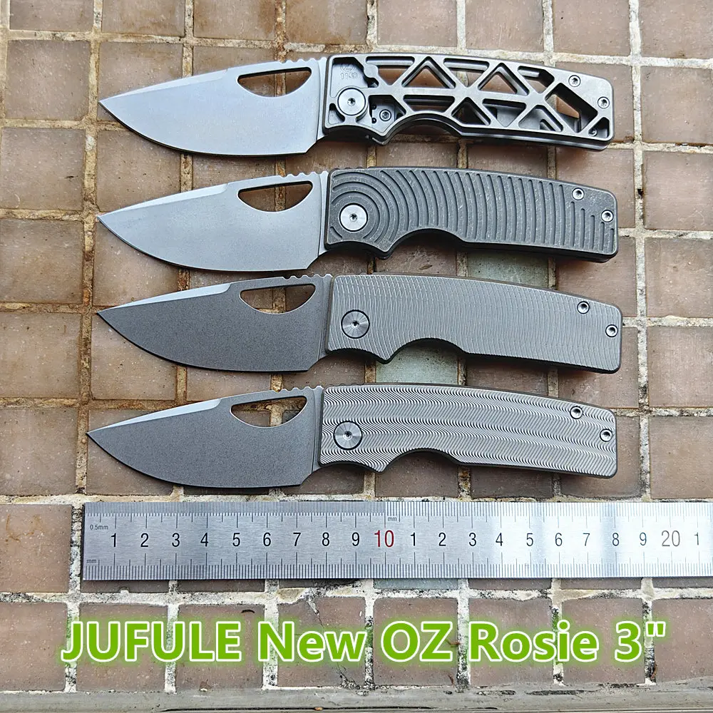 JUFULE New OZ Rosie Titanium Handle Real 60+ HRC 154CM Steel Ceramic ...