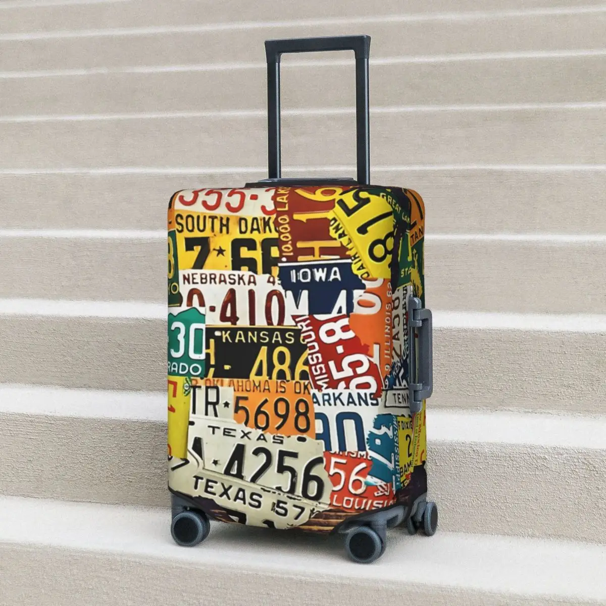 License Plate Print Suitcase Cover Vintage Map Business Flight Strectch ...