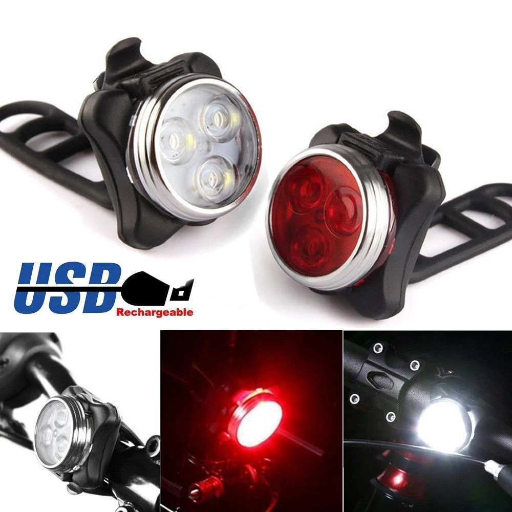 White-Red-Led-Bicycle-Light-Usb-Rechargebale-Bike-Tail-Light-Round ...