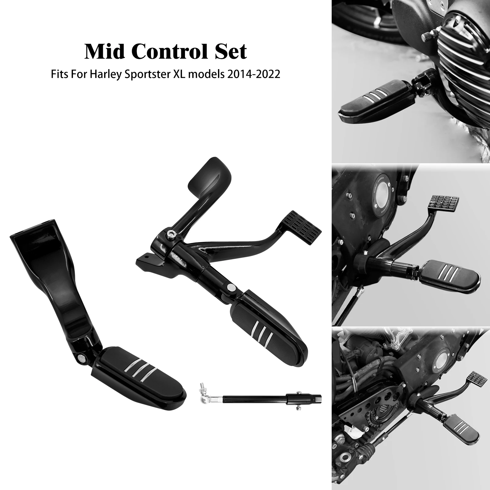 Motorcycle-Black-Mid-Control-Kit-Footpegs-Brake-Levers-Set-Driver-Pedal ...