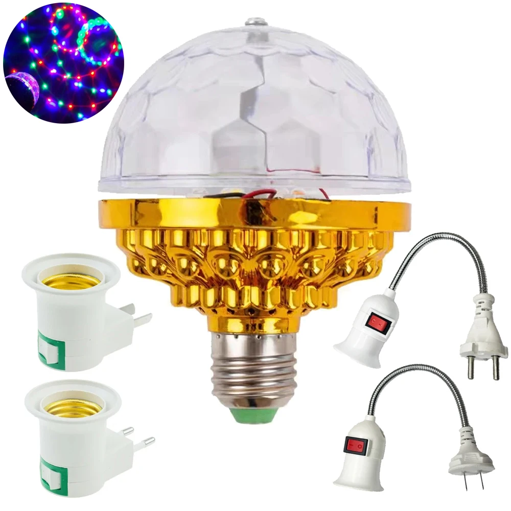 RGB Stage Lights With US EU Plug E27 Rotating Light Bulbs for Party ...