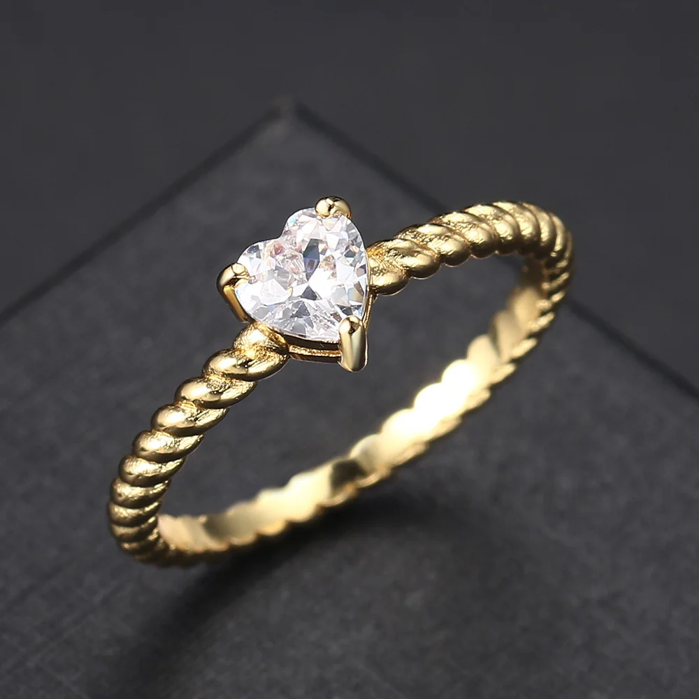 Crystal-Heart-Rings-for-Women-Minimalist-Style-Cubic-Zirconia-Gold ...