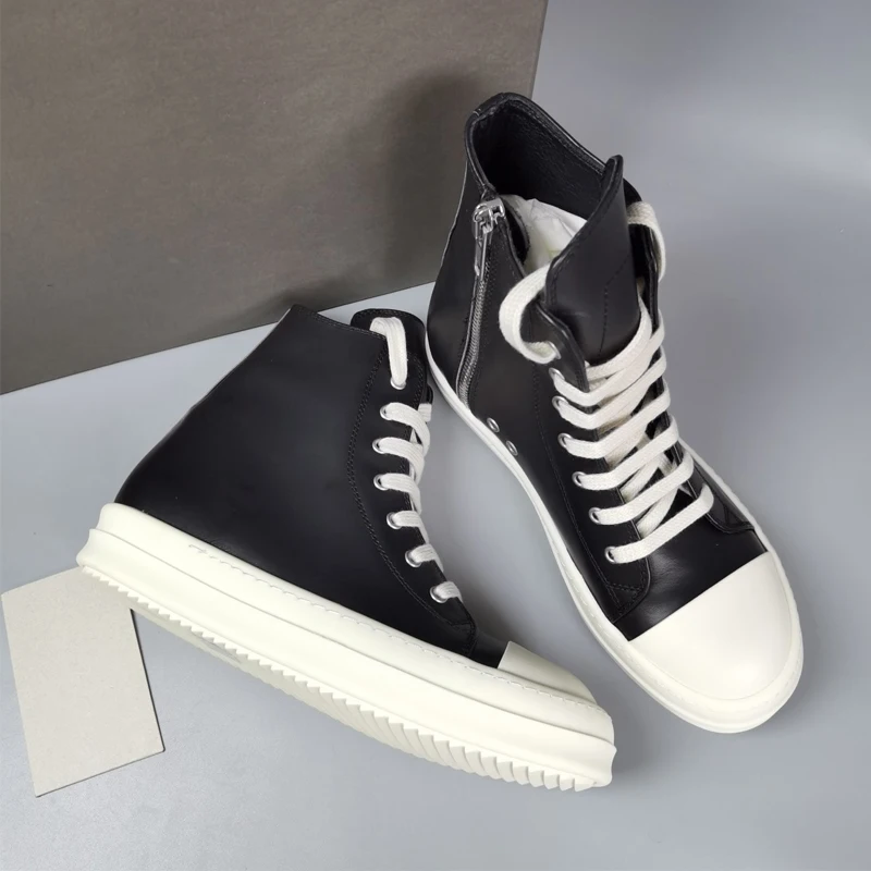 High Top Shoes Women's Leather Sneakers Men's Casual Shoes Lace-up ...