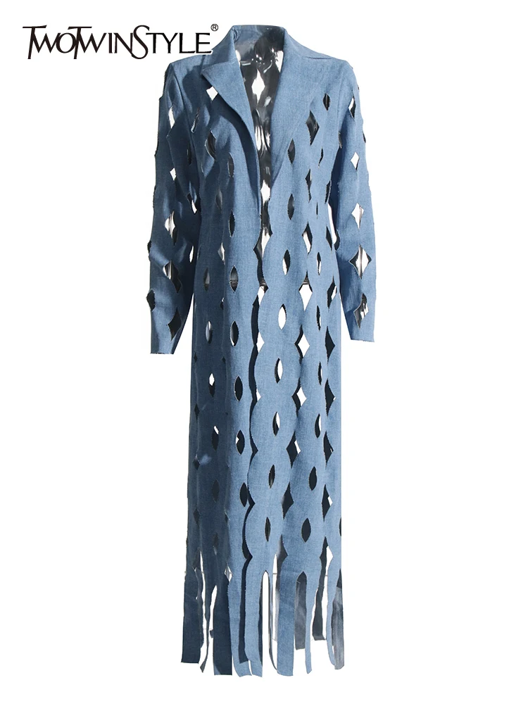 Twotwinstyle-mulheres-denim-jaqueta-casaco-de-manga-comprida-com-gola ...