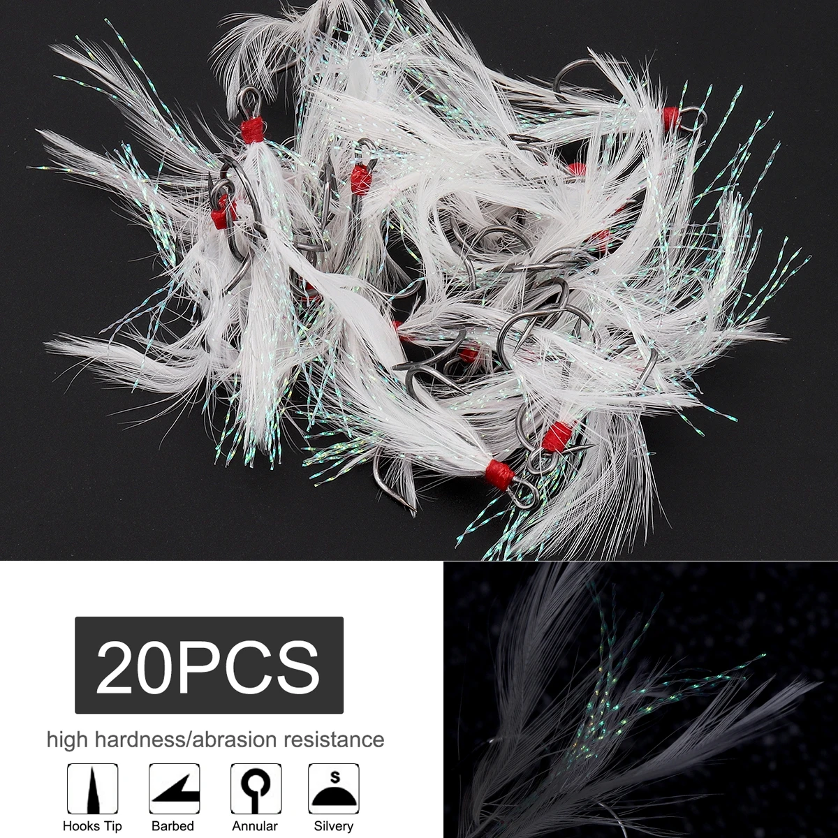 20pcs-lot-High-temperature-welding-Feather-Treble-Fishing-Hooks-4-Tied ...