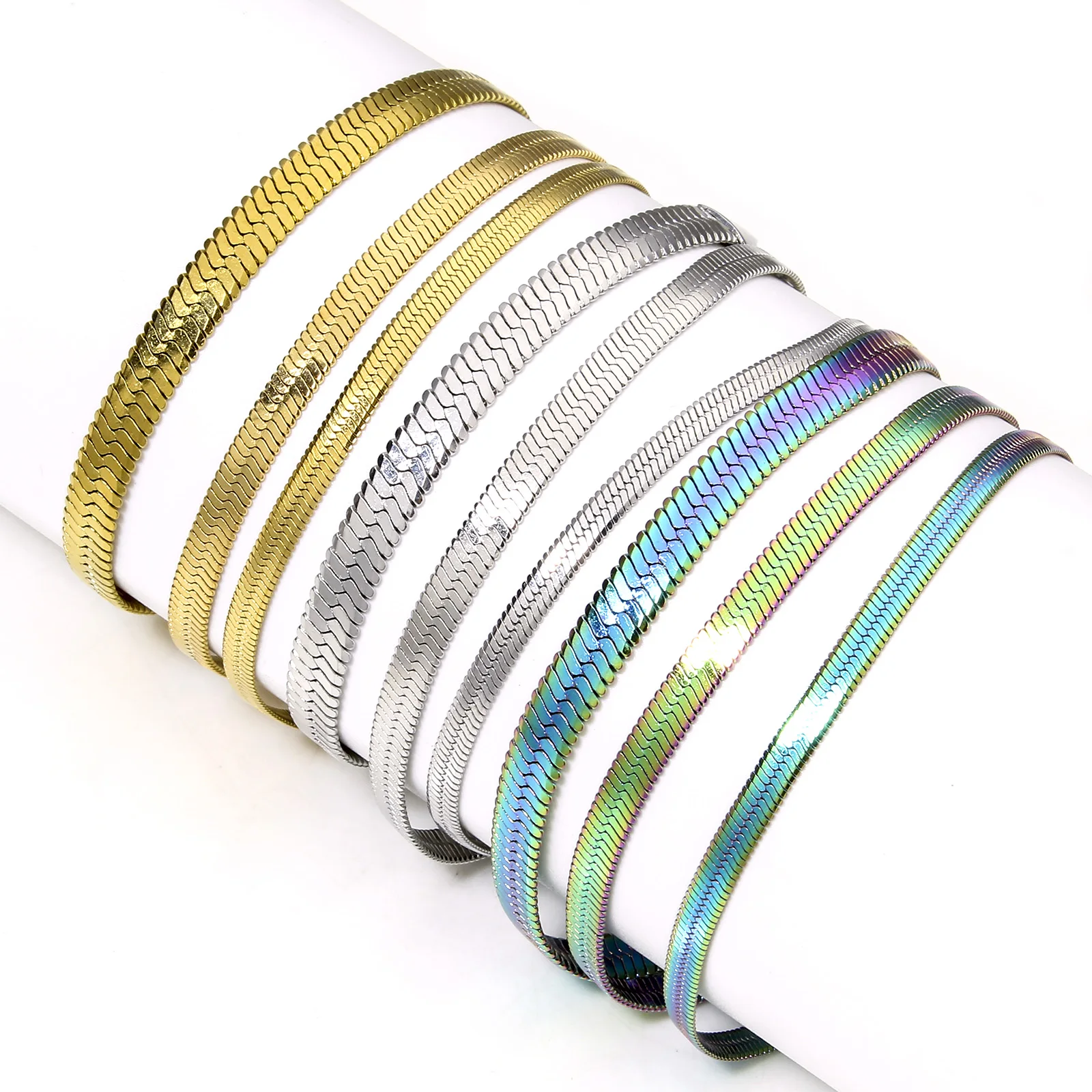 1PC-3-4-5mm-wide-Flat-Snake-Chain-Stainless-Steel-Bracelet-Extension ...